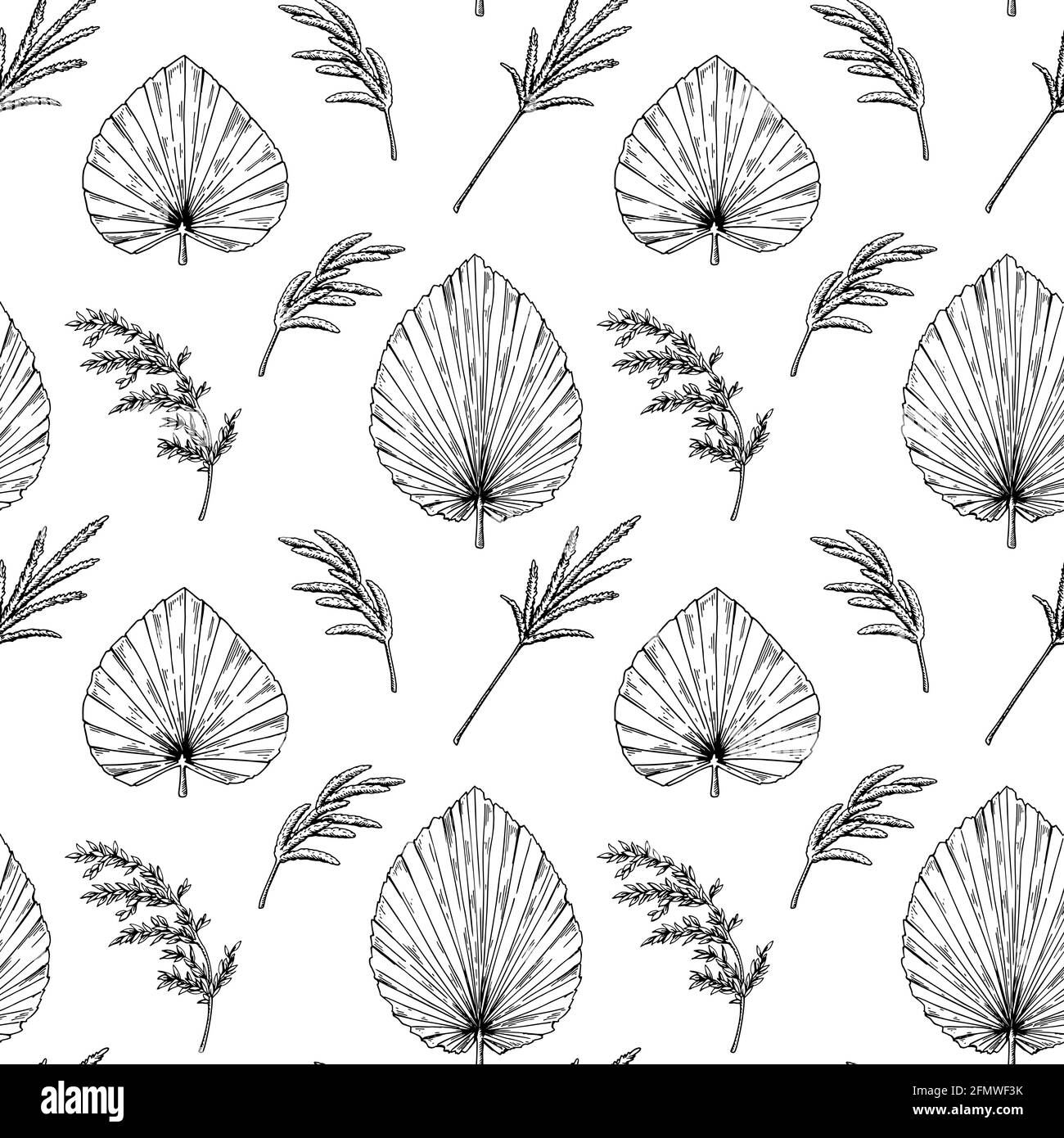 Hand drawn botany seamless pattern with palm leaves. Vector ...