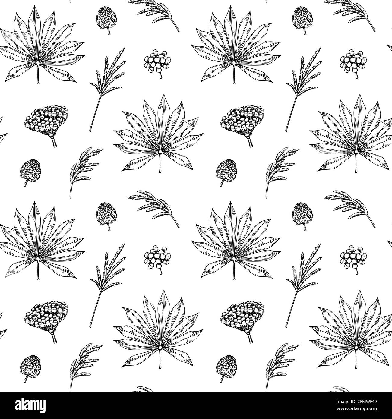 Hand drawn botany seamless pattern with palm leaves. Vector ...