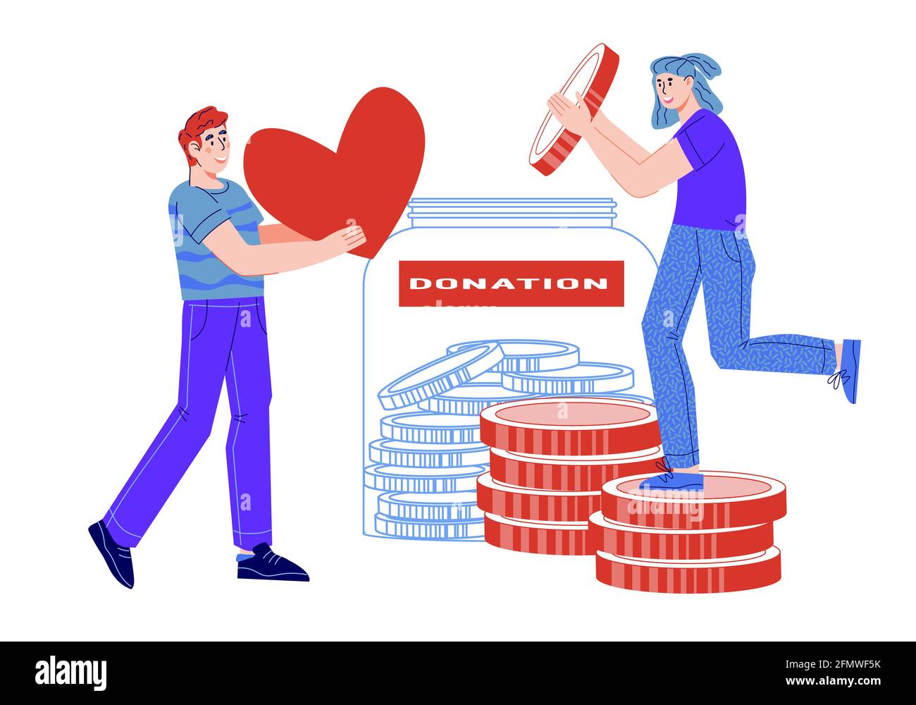 Charity donation and social support, cartoon vector illustration ...