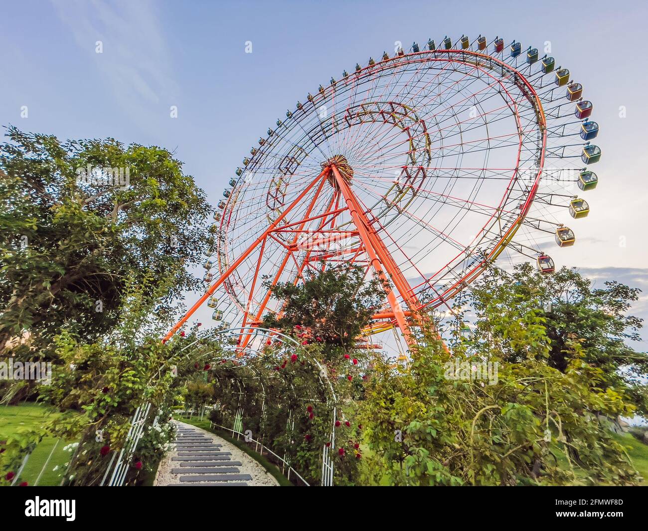 Multi-colored Ferris wheel in a cozy park Stock Photo - Alamy