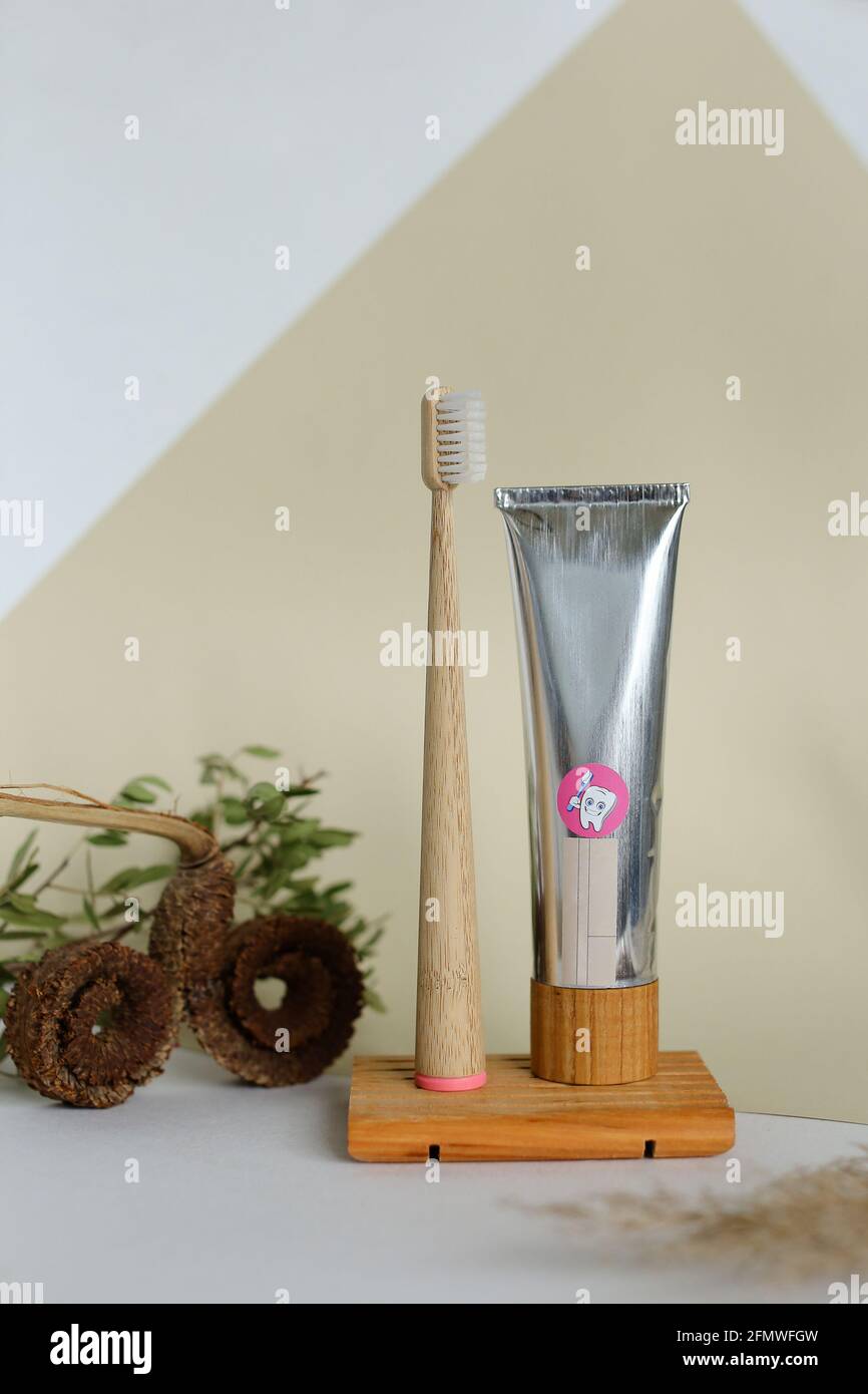 bio-degradable, compostable bamboo toothbrushes in a spa setting. Green ...