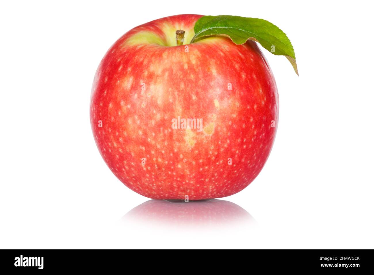 Red apple fruit with leaf isolated on a white background food Stock ...