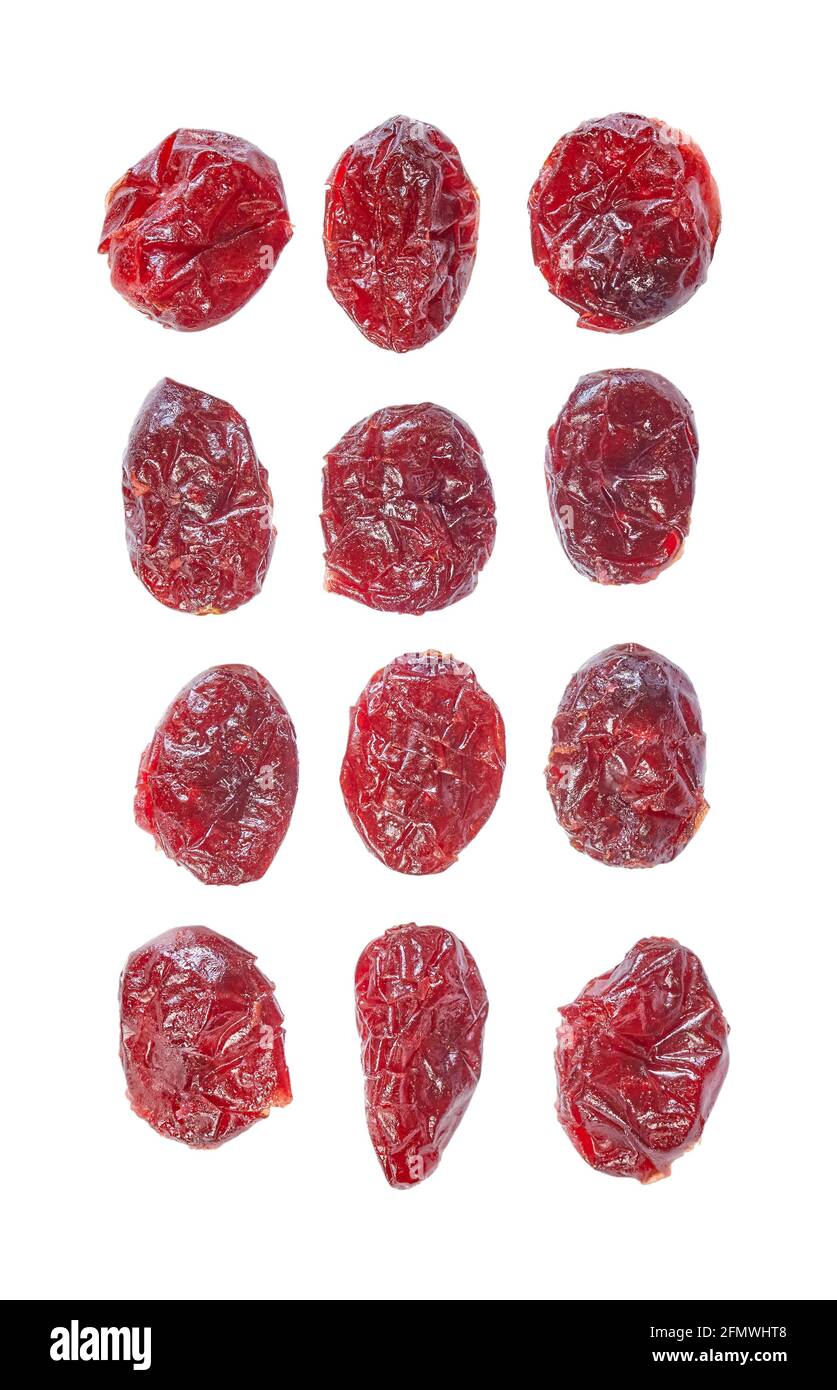 Dried whole cranberries collection isolated on white background ...