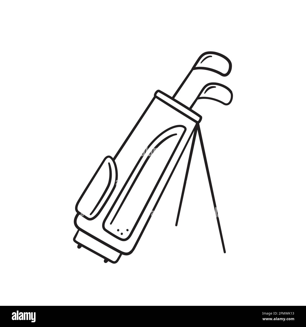 Golf bag with clubs in doodle style. Hand drawn isolated vector ...