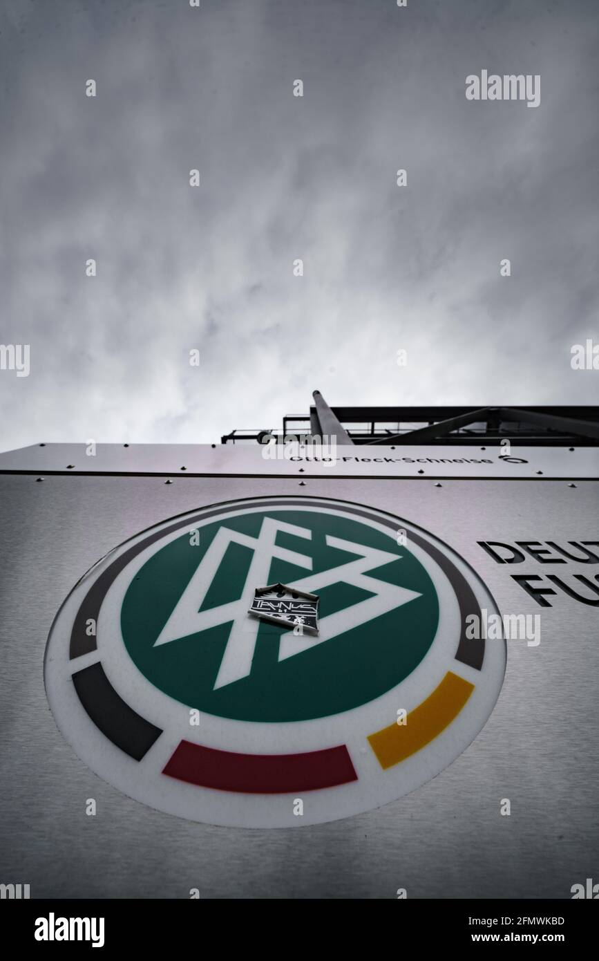 12 May 2021, Hessen, Frankfurt/Main: The logo of the German Football ...