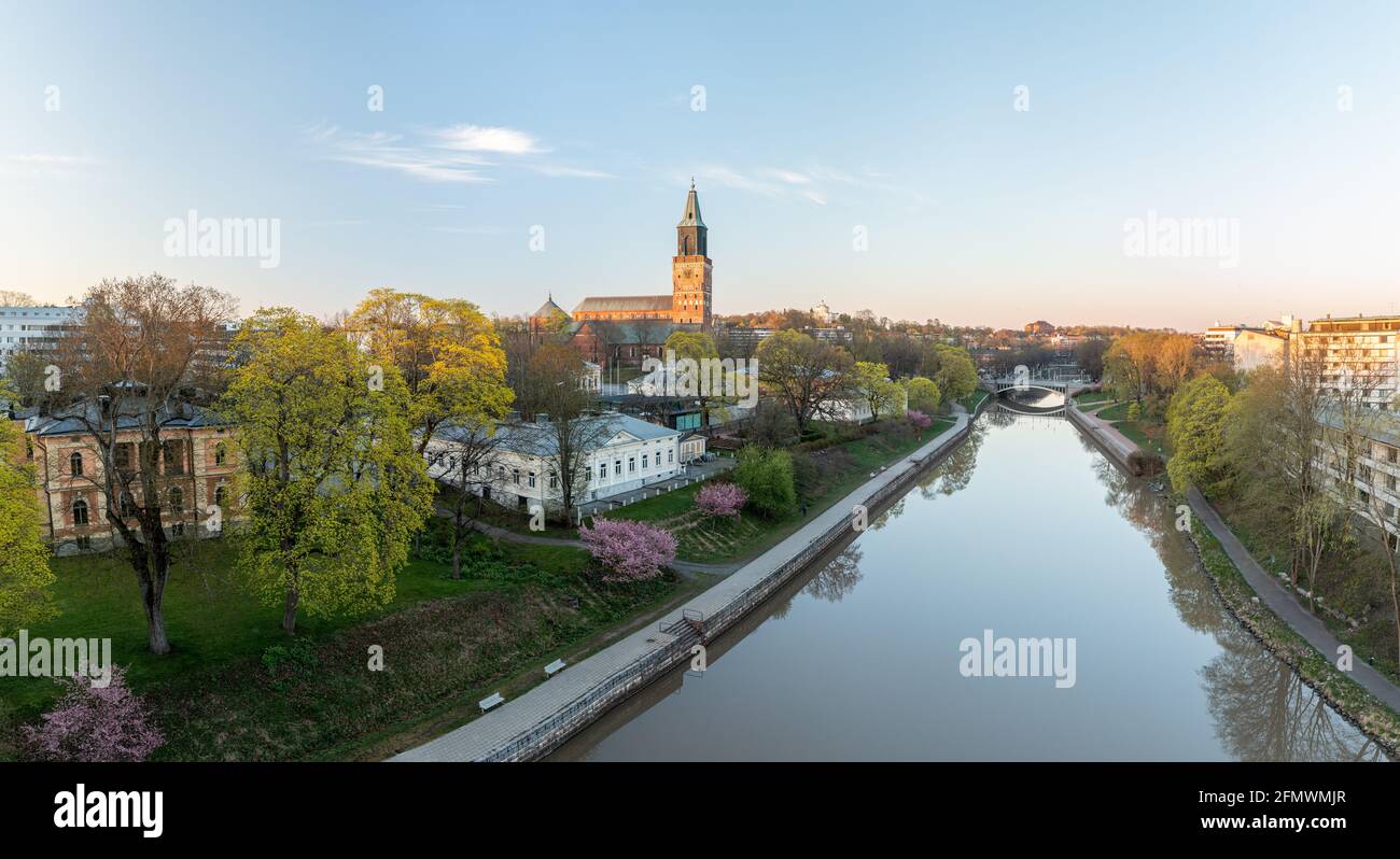 Spring in Turku, Finland with the cathedral and the river Stock Photo ...