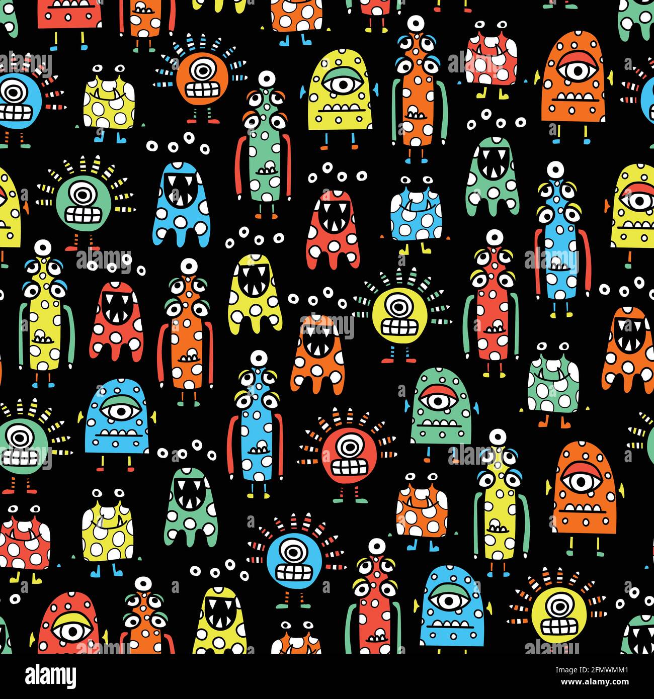 Cute Aliens monsters seamless pattern vector black. Funny Childrens ...