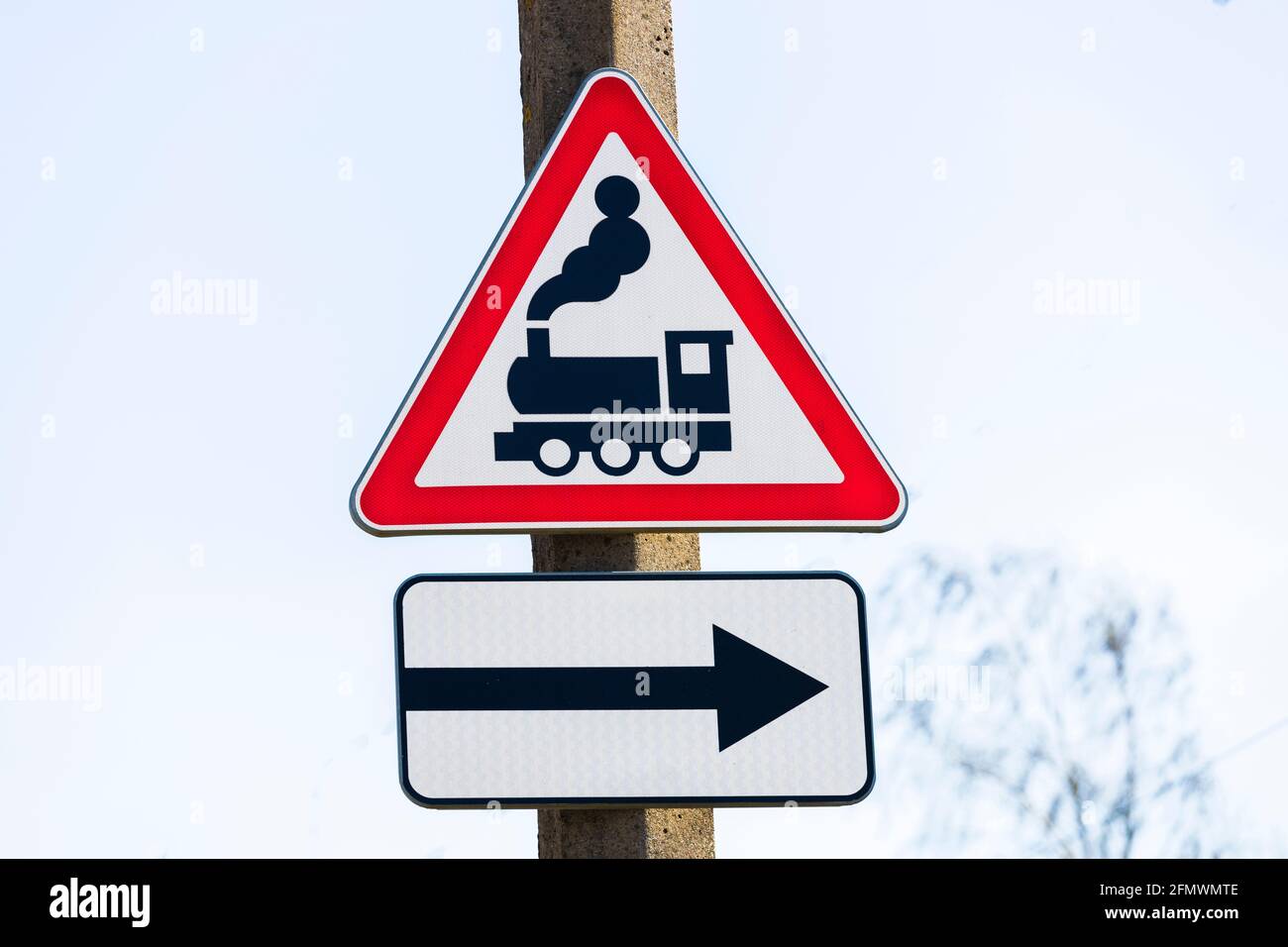 road sign red triangle with train pattern. High quality photo Stock ...