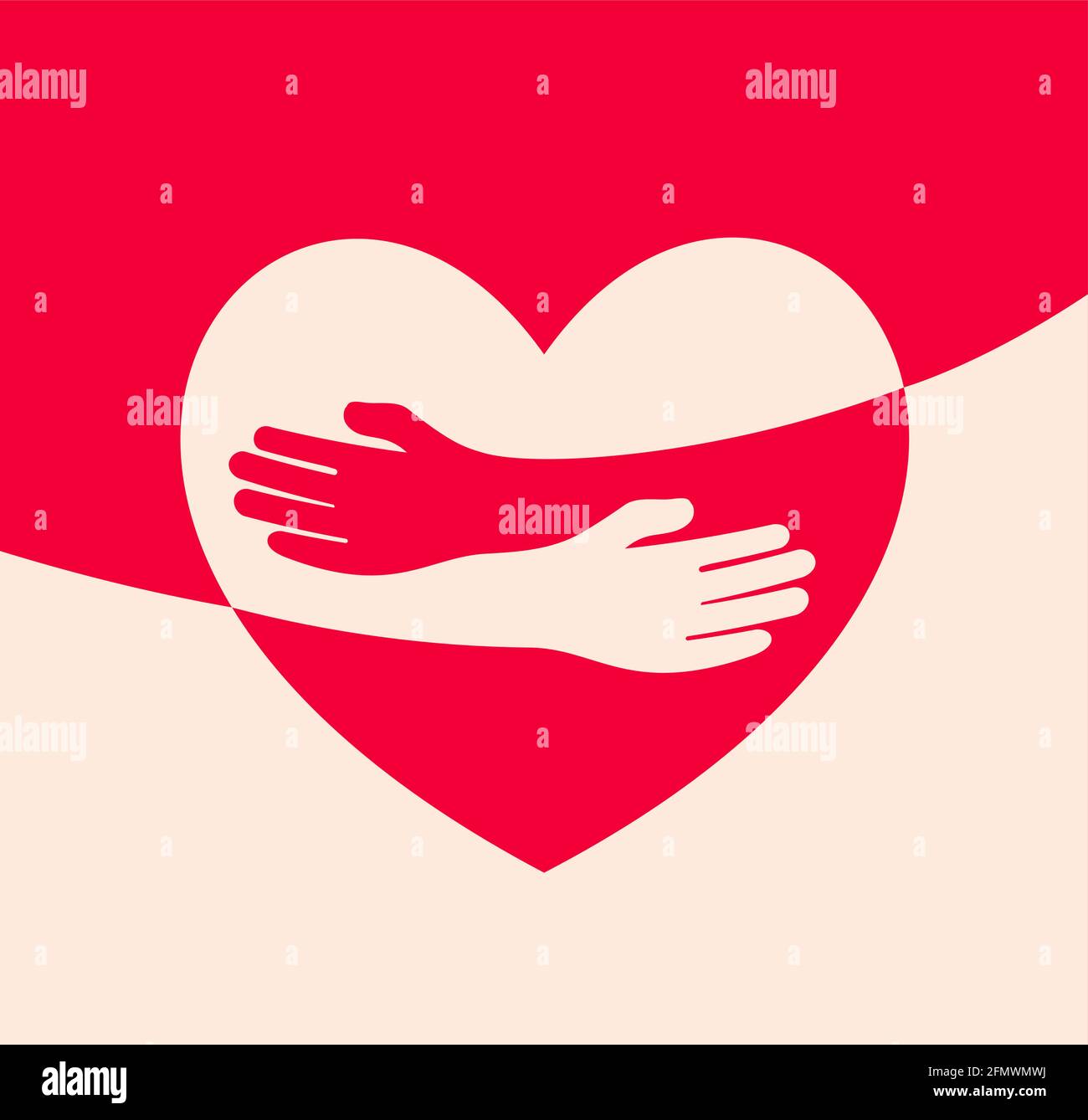 Human hugs in heart shape, hugging hands support and love symbol hugged ...