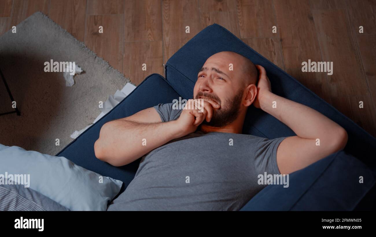 Alone depressed traumatized stressed man with mental health issues ...
