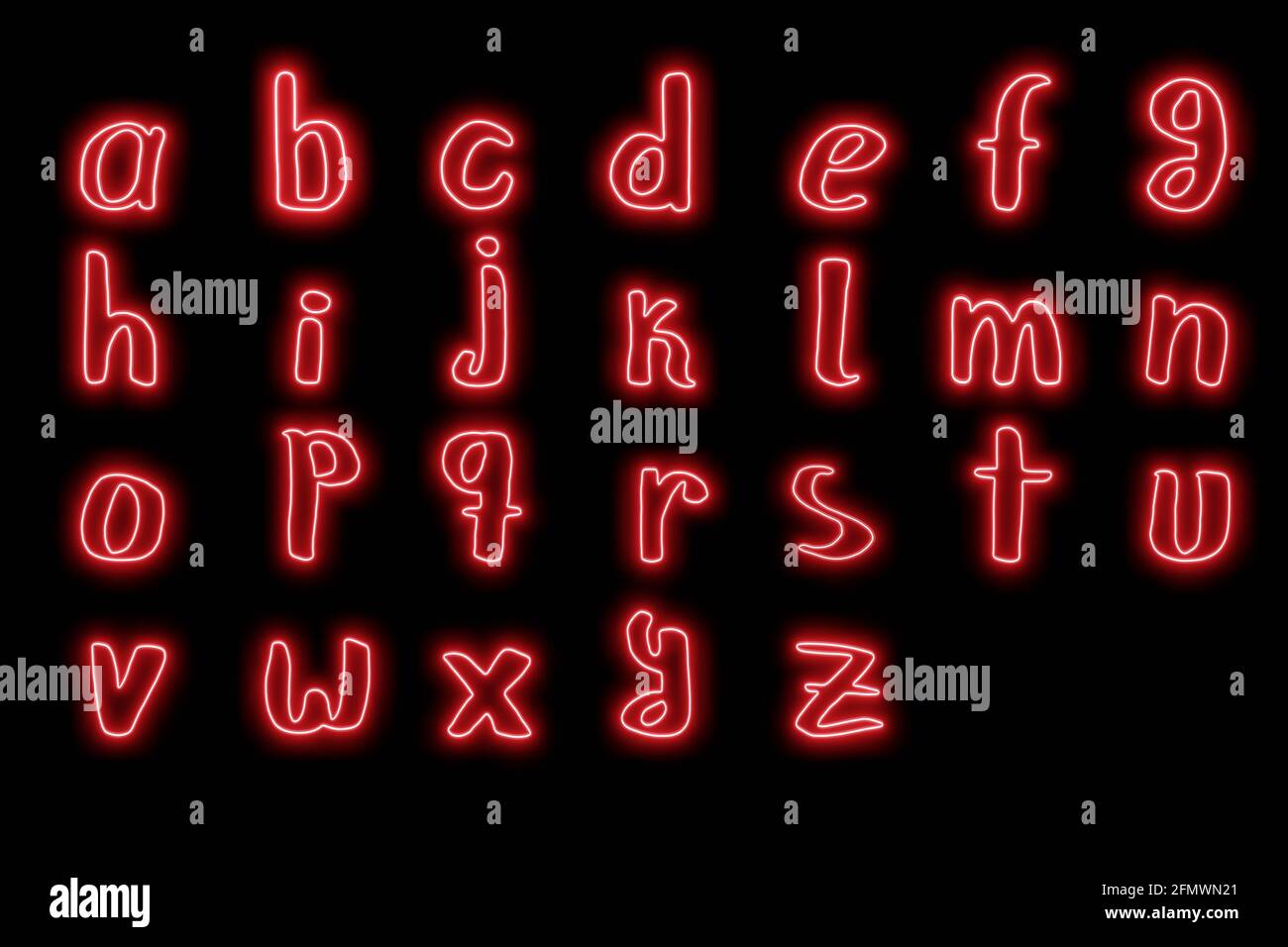 3d rendering of red neon alphabet on black background. Red lighting and ...