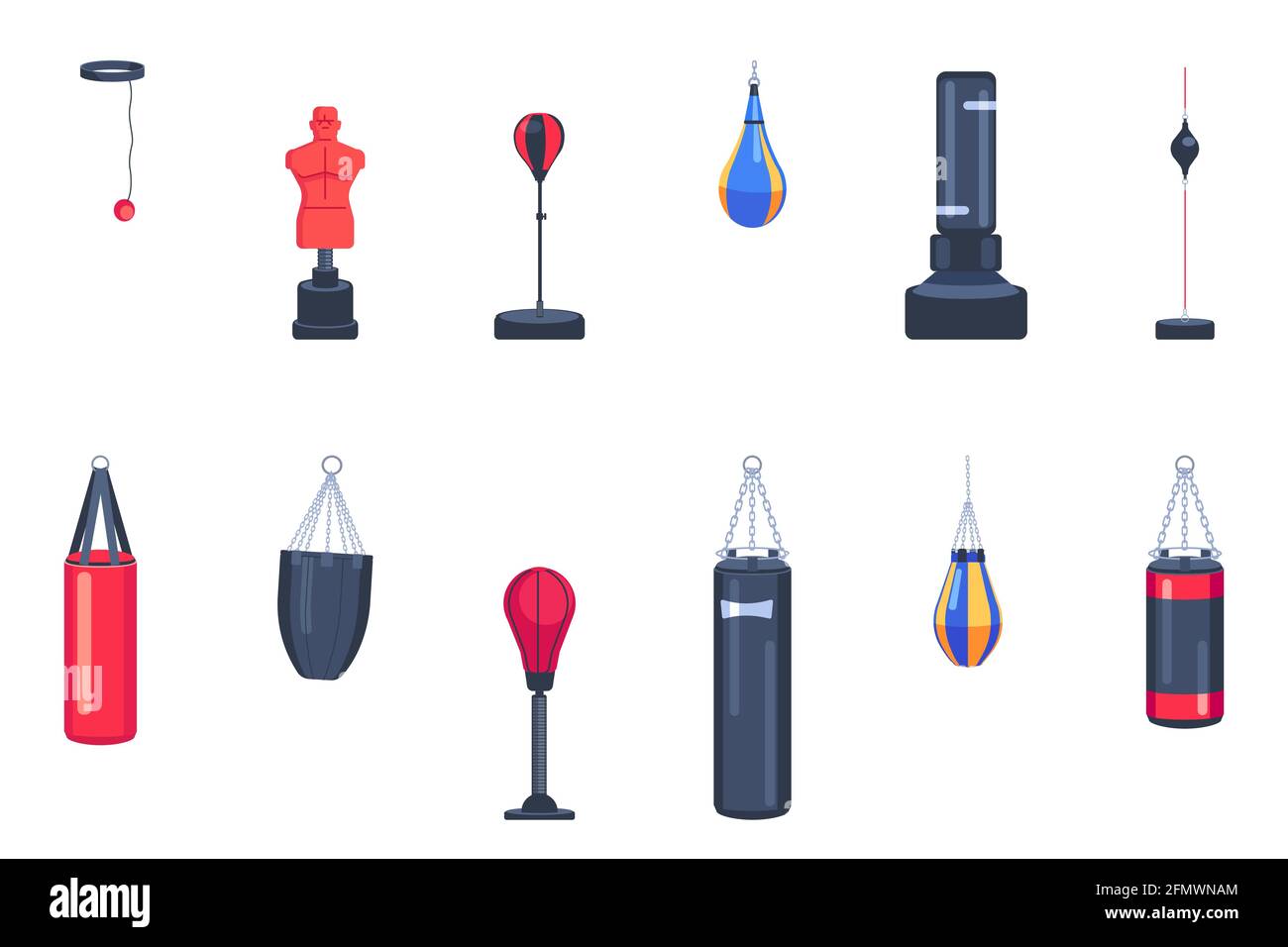 Punching bags set isolated on a white background. Cartoon vector flat ...