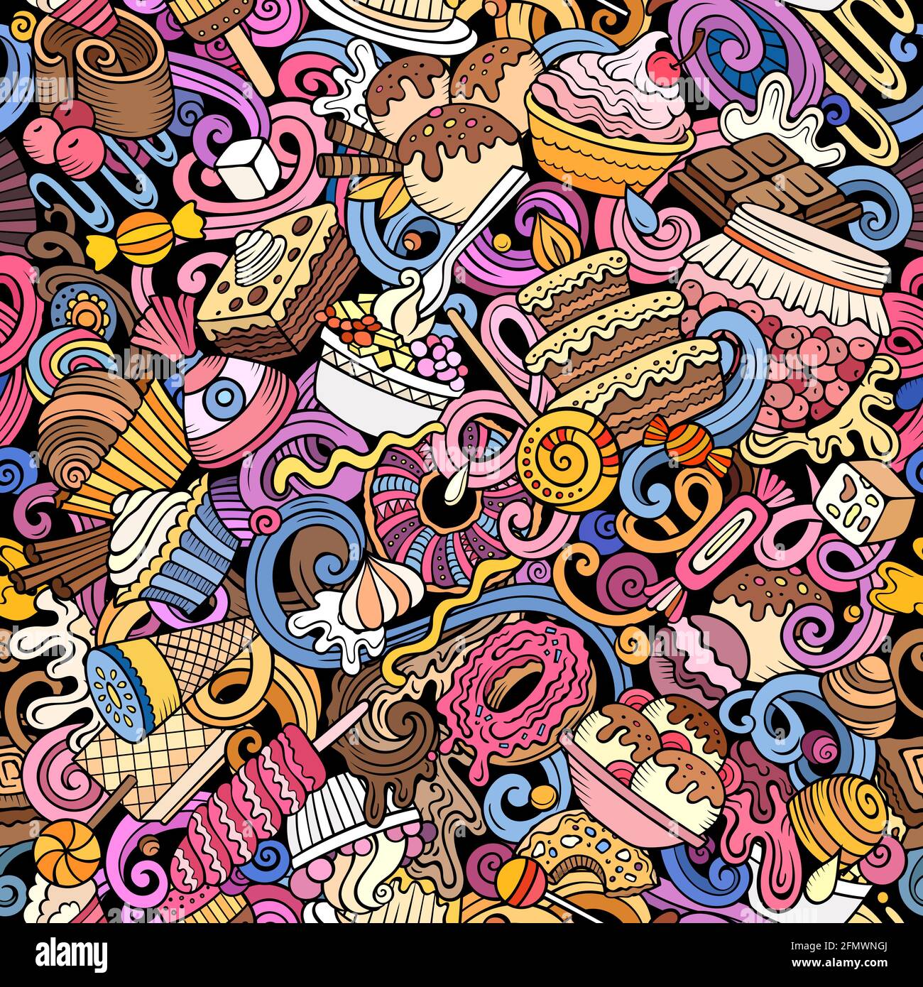 Cartoon doodles Desserts seamless pattern Stock Vector Image & Art - Alamy