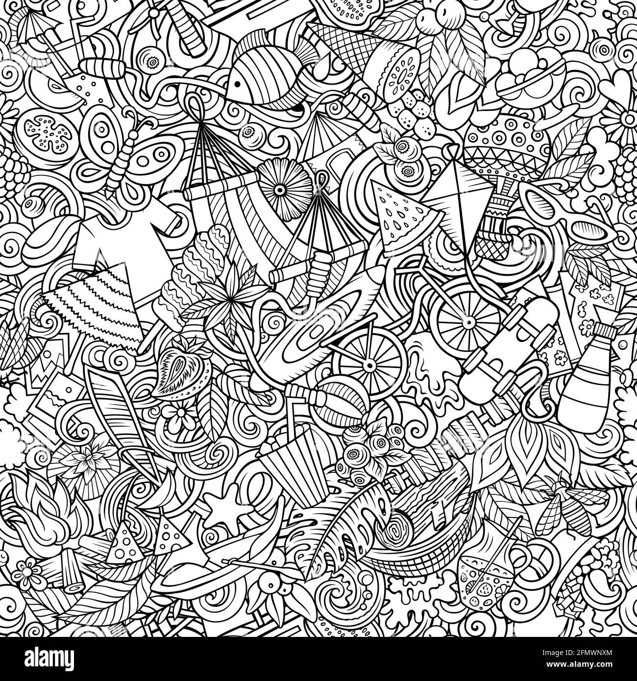 Cartoon doodles Summer seamless pattern Stock Vector Image & Art - Alamy
