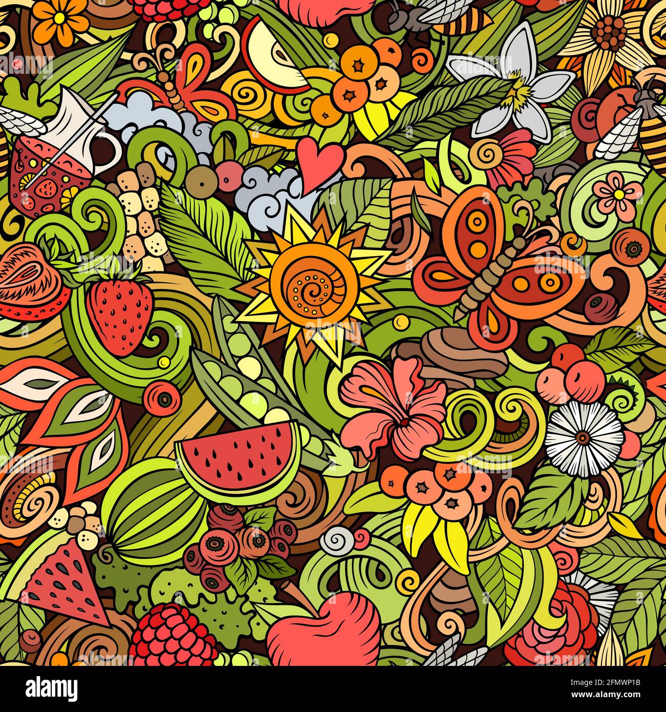Cartoon doodles Summer seamless pattern Stock Vector Image & Art - Alamy