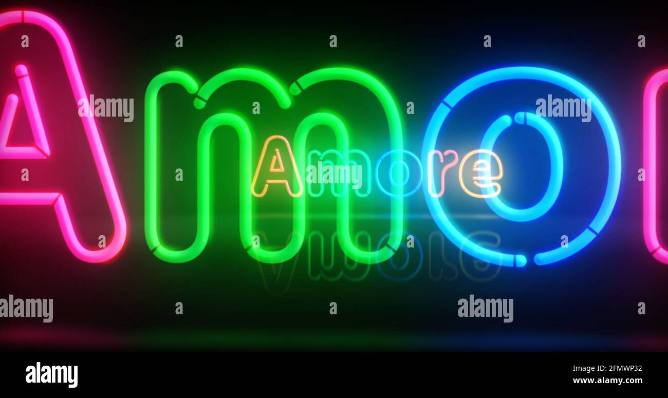 Amore love symbol neon symbol. Light color bulbs with romantic sign ...