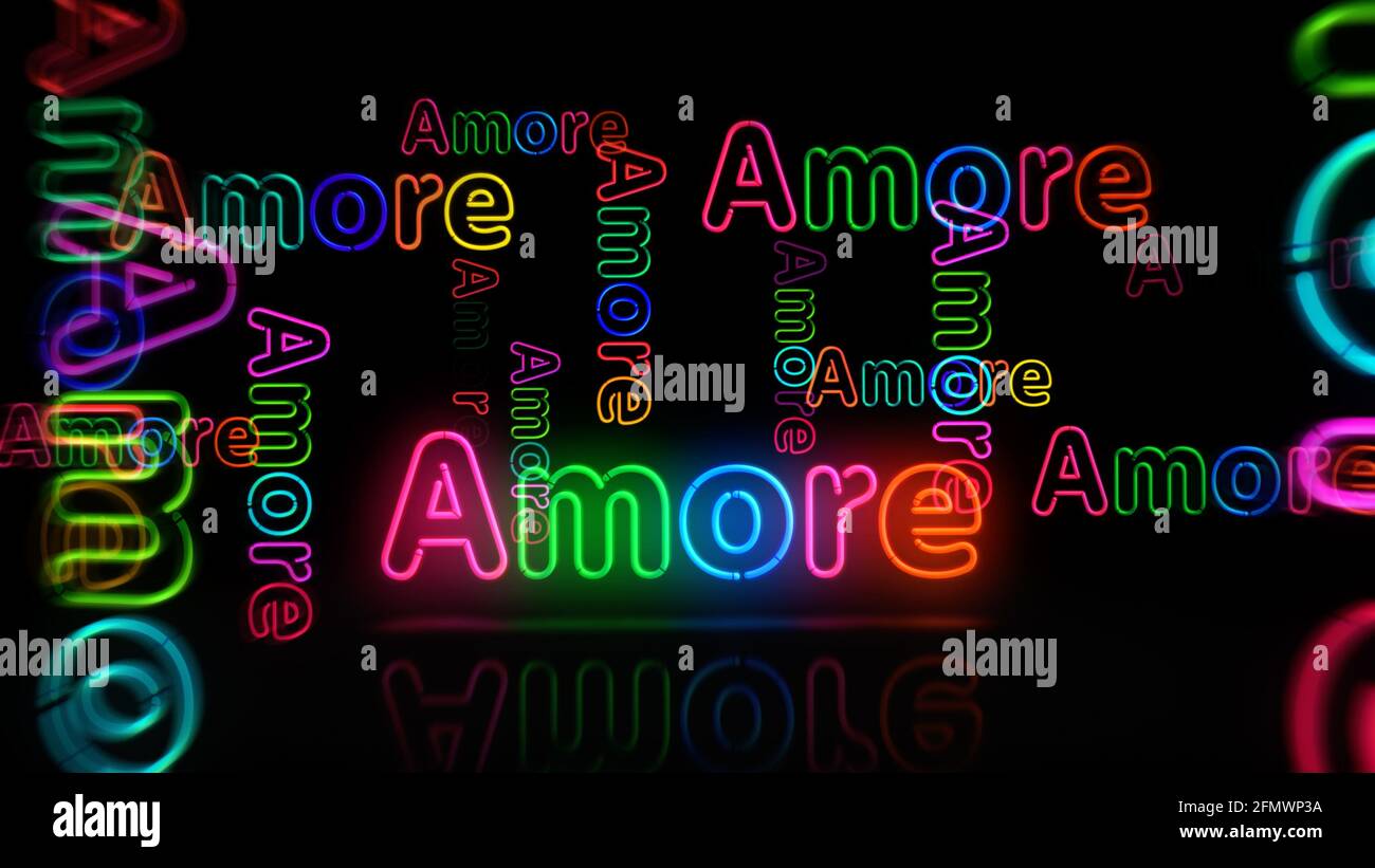 Amore love symbol neon symbol. Light color bulbs with romantic sign ...