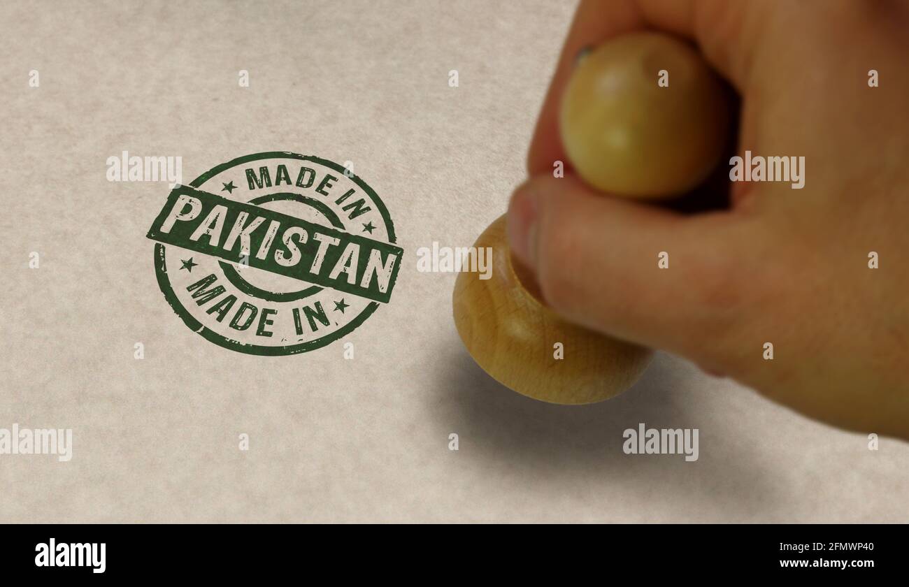 Made in Pakistan stamp and stamping hand. Factory, manufacturing and ...
