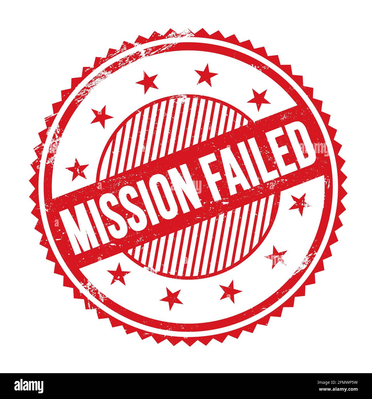 MISSION FAILED text written on red grungy zig zag borders round stamp ...