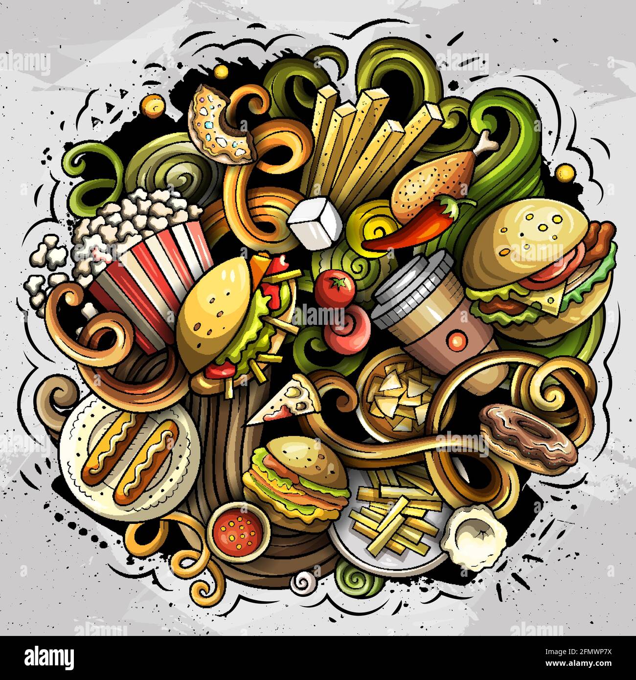 Fastfood hand drawn vector doodles illustration Stock Vector Image ...