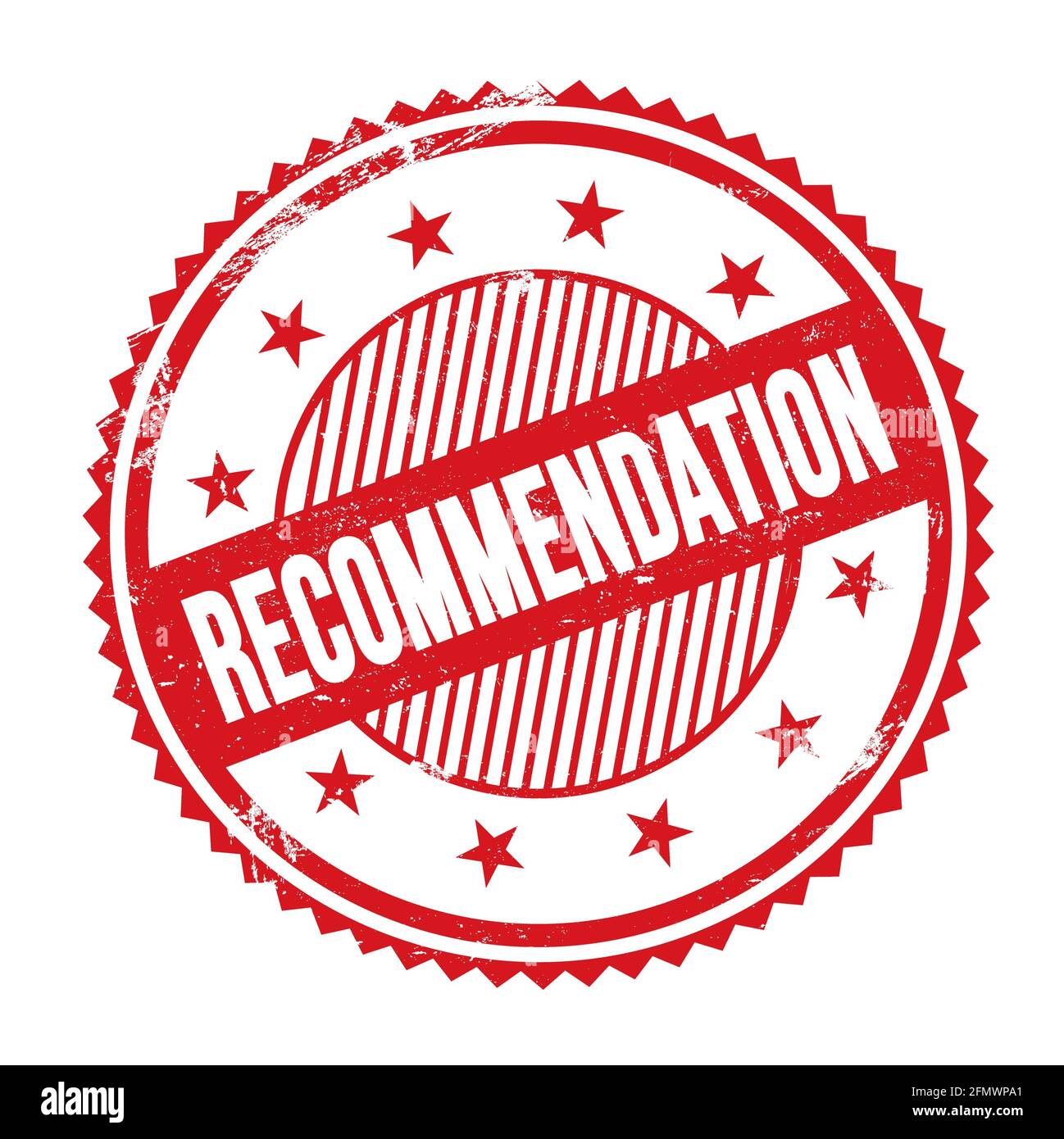 RECOMMENDATION text written on red grungy zig zag borders round stamp ...