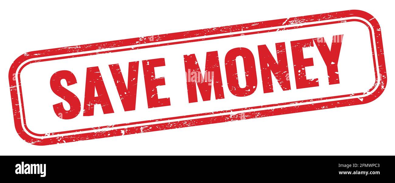 SAVE MONEY text on red grungy rectangle stamp Stock Photo - Alamy