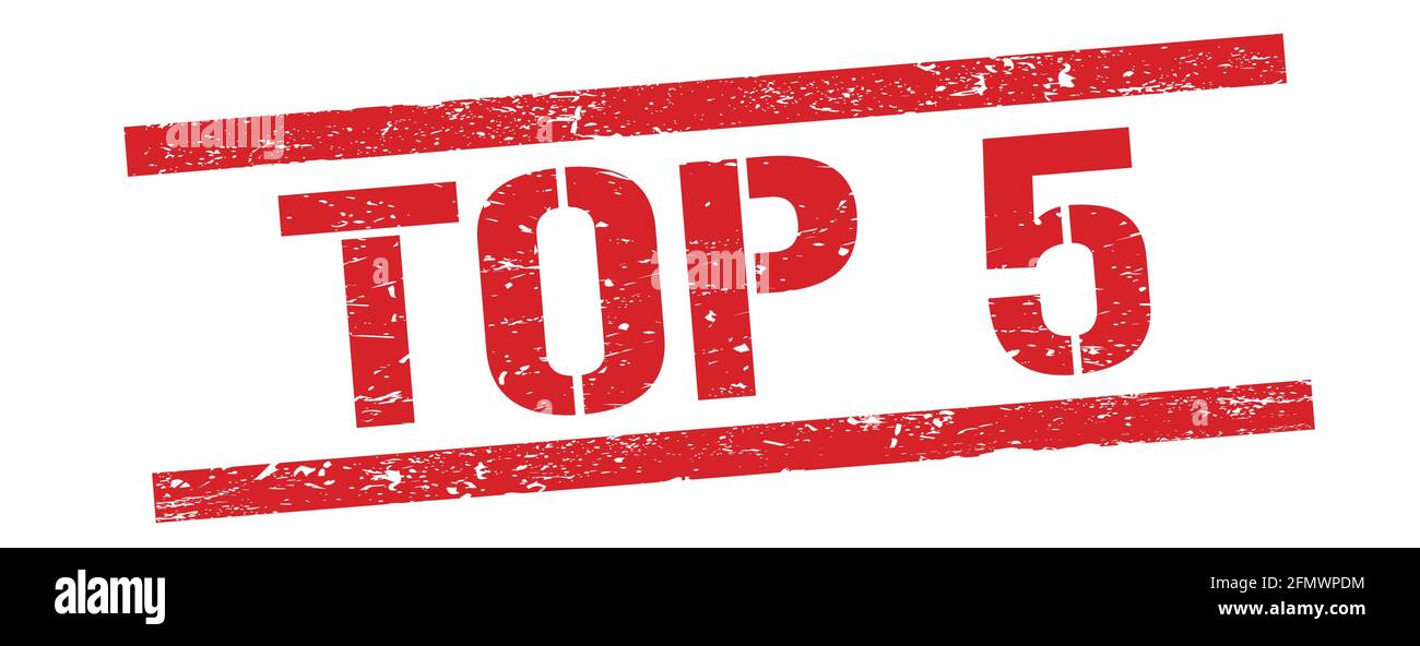 TOP 5 text on red grungy rectangle stamp sign Stock Photo - Alamy