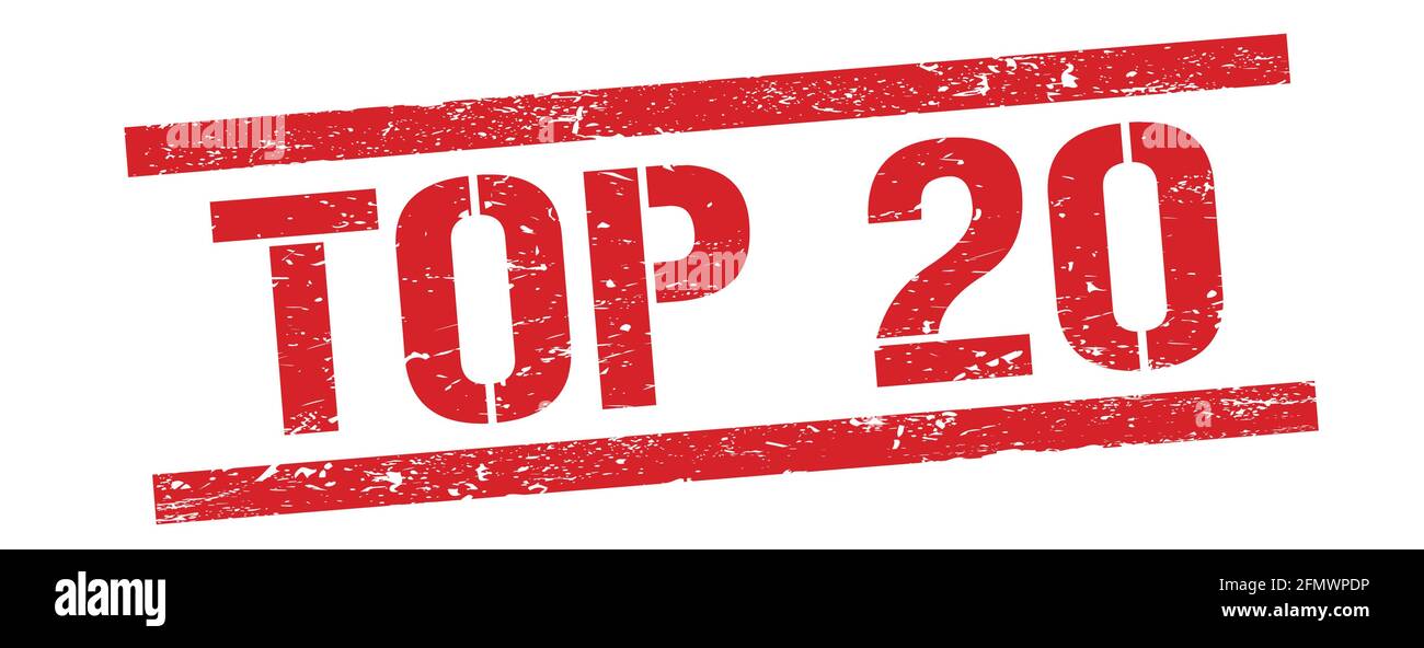 TOP 20 text on red grungy rectangle stamp sign Stock Photo - Alamy