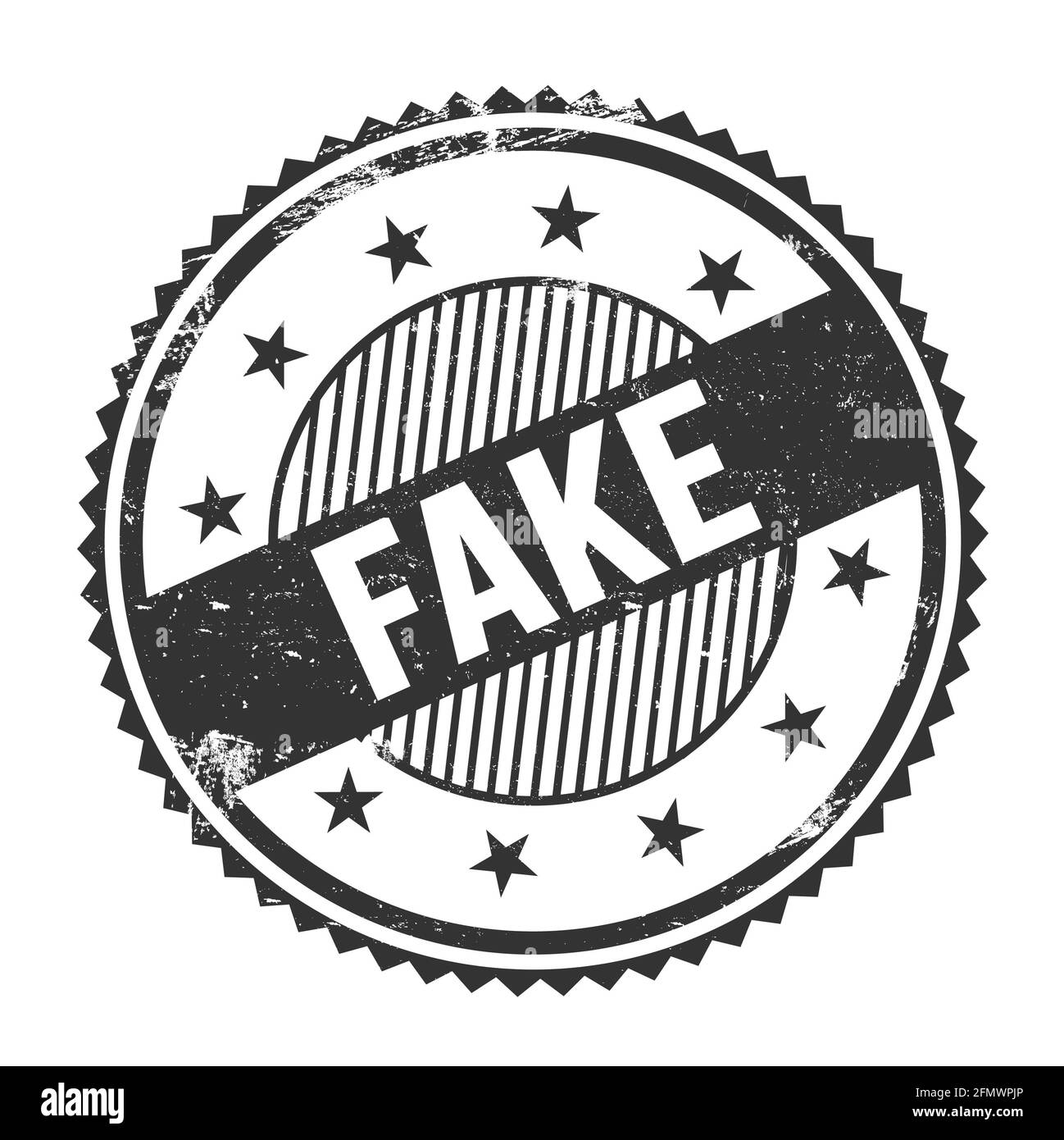 FAKE text written on black grungy zig zag borders round stamp Stock ...