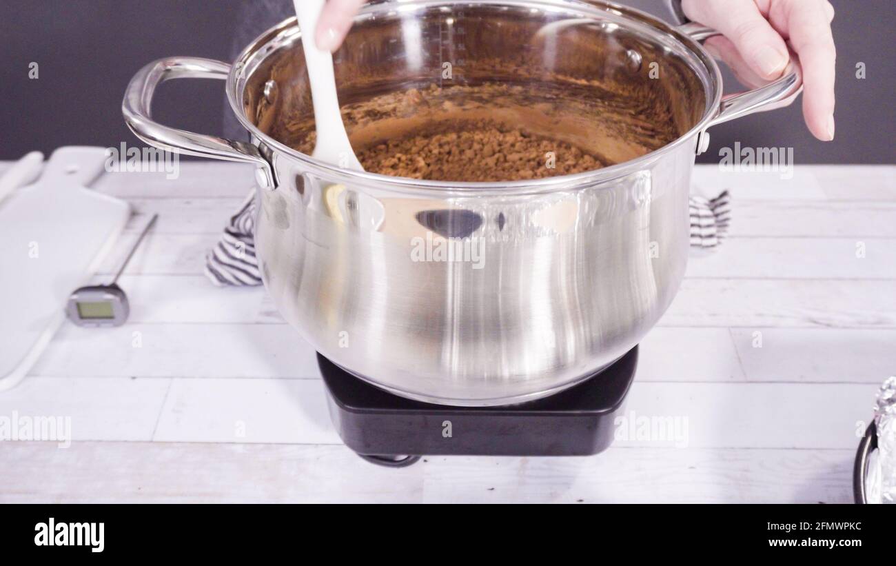 Step by step. Mixing ingredients in the cooking pot to make simple ...