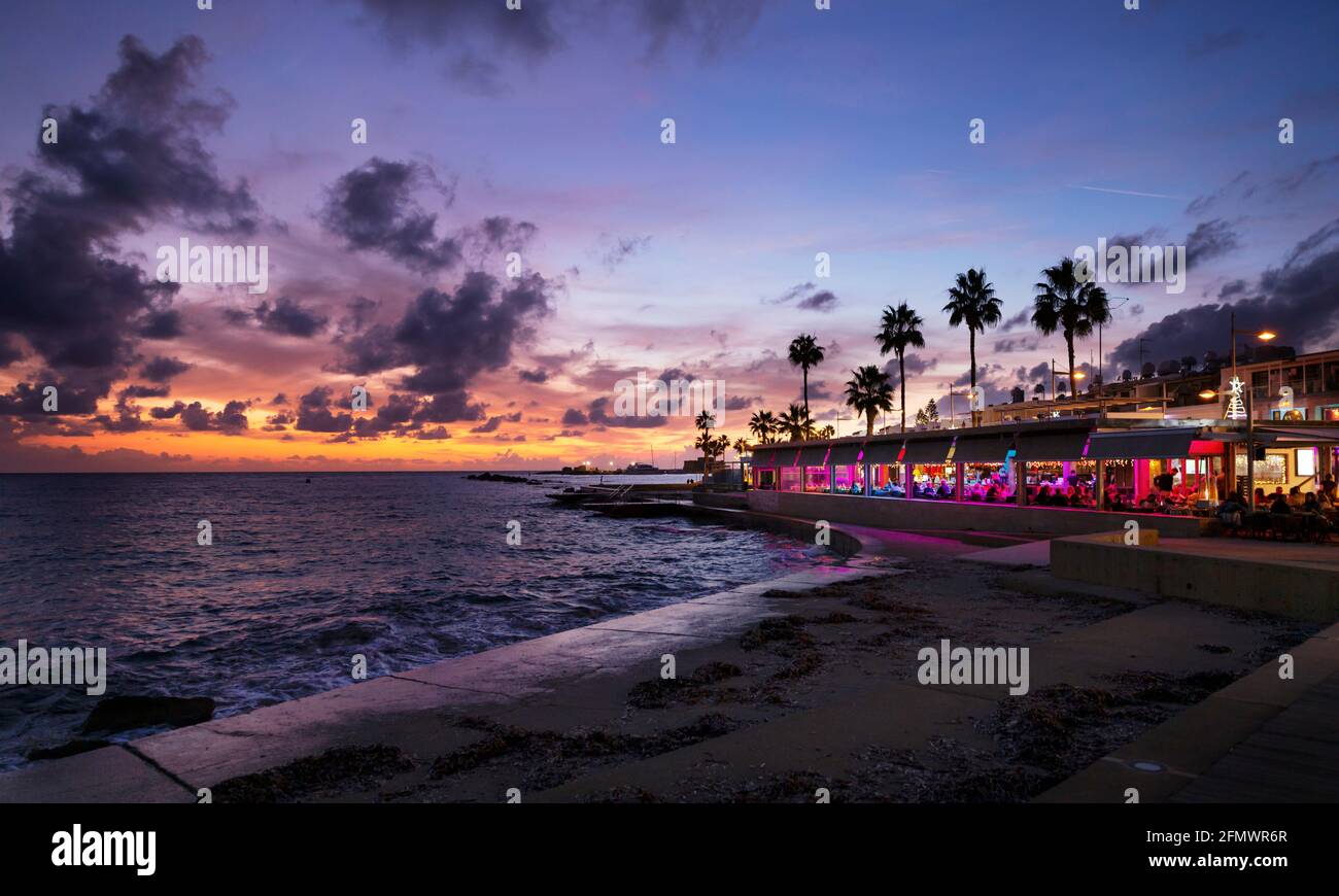 Panorama of Paphos at night, Cyprus Stock Photo - Alamy