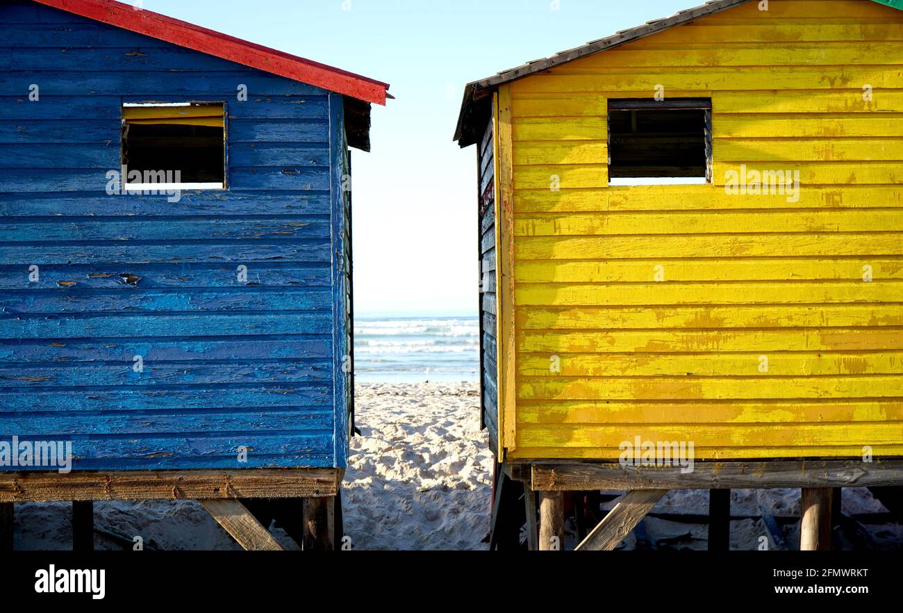 Bright beach changing rooms at Muizenberg, Cape Town Stock Photo - Alamy