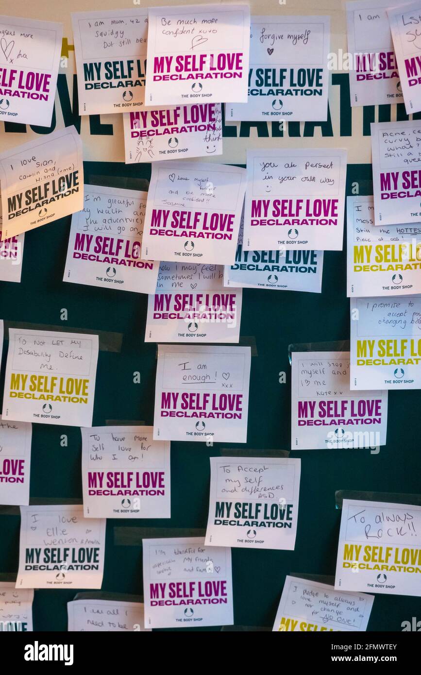 My Self Love Declaration notices on a bulletin board in Liverpool Stock ...