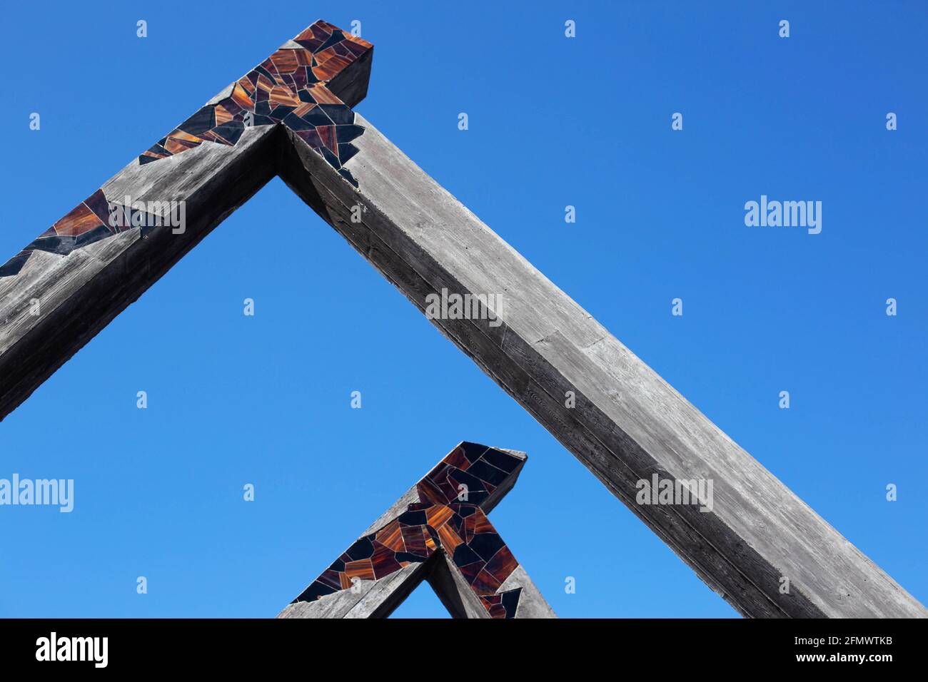 gray columns against blue sky architecture Stock Photo - Alamy