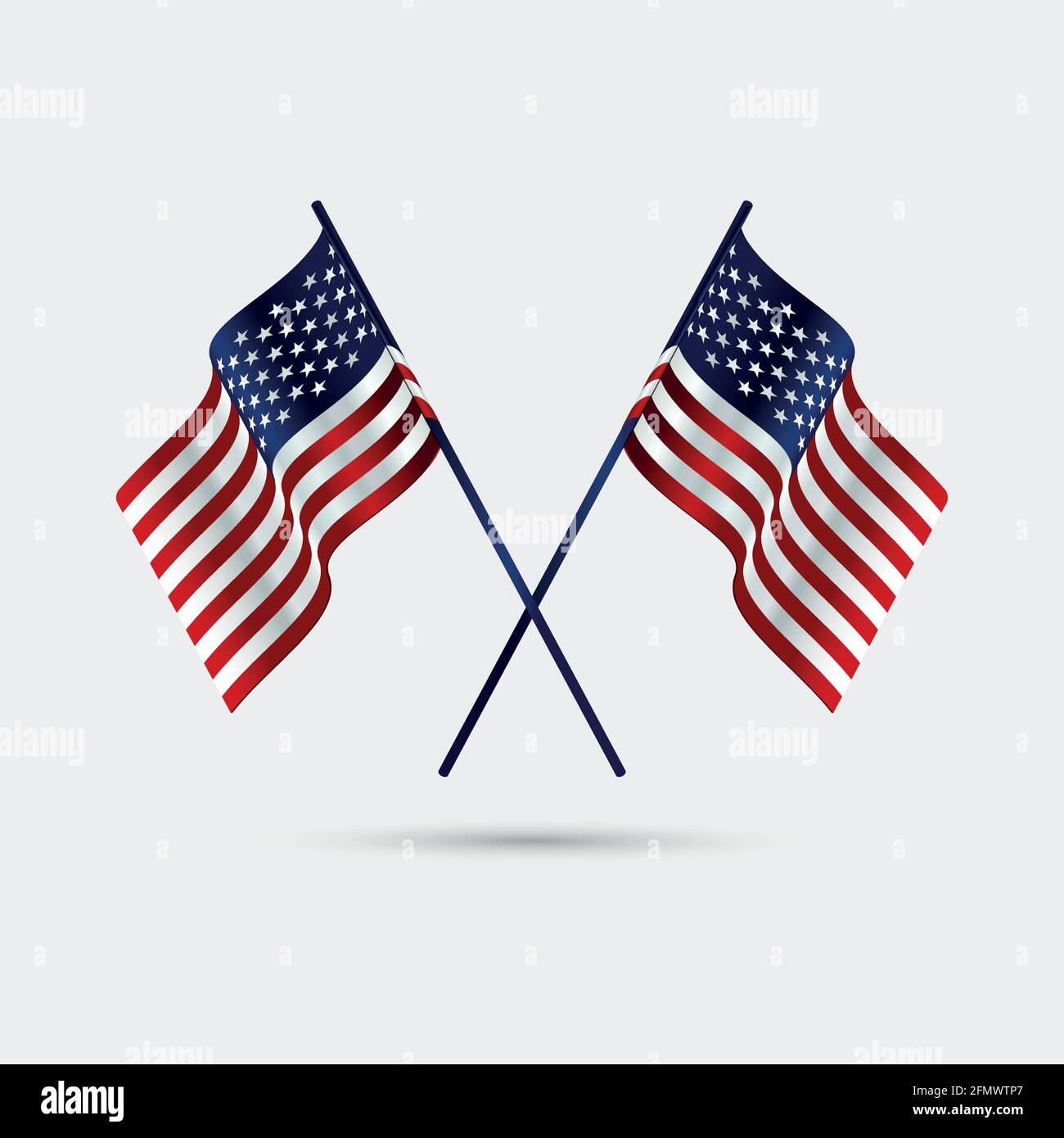 Two realistic USA flags crossed together - Vector illustration Stock ...