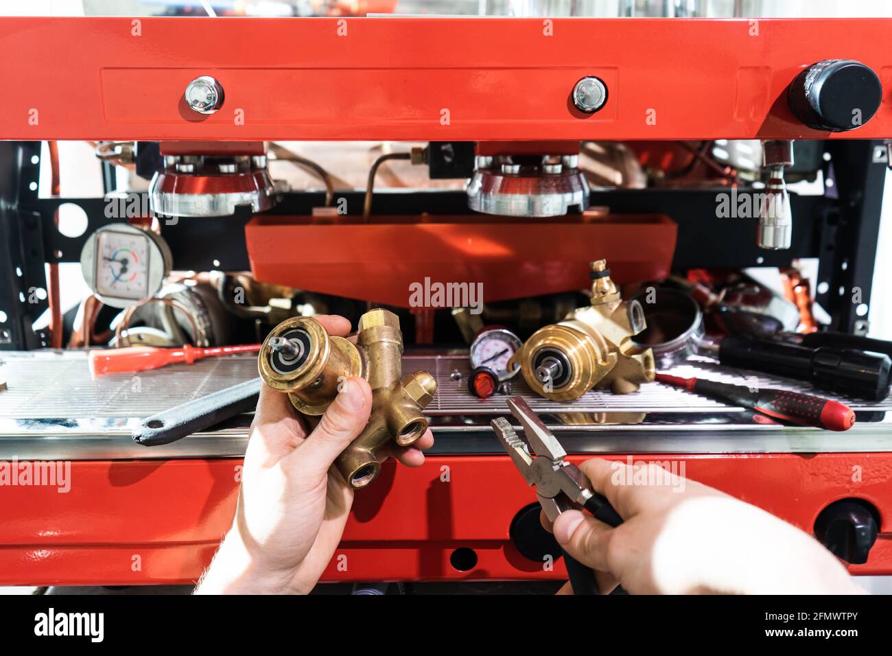 repair of the coffee machine photo. disassembled coffee machine Stock ...