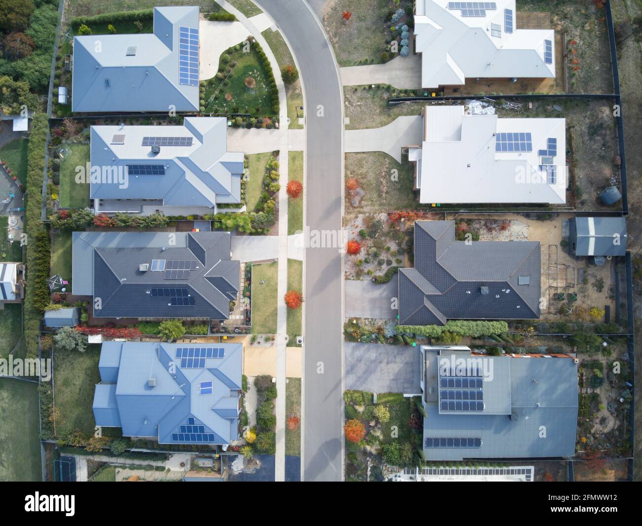 Suburban homes Australia aerial view showing residential street, trees ...