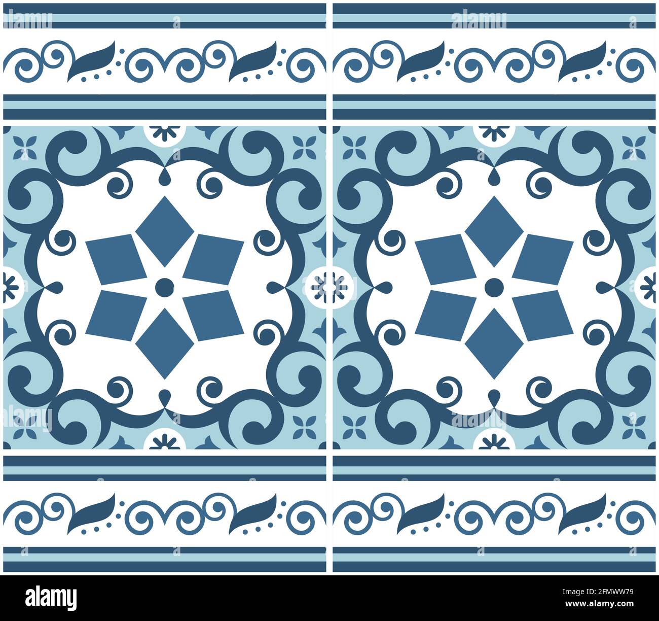 Portuguese Azulejo tile seamless vector pattern, retro design with ...