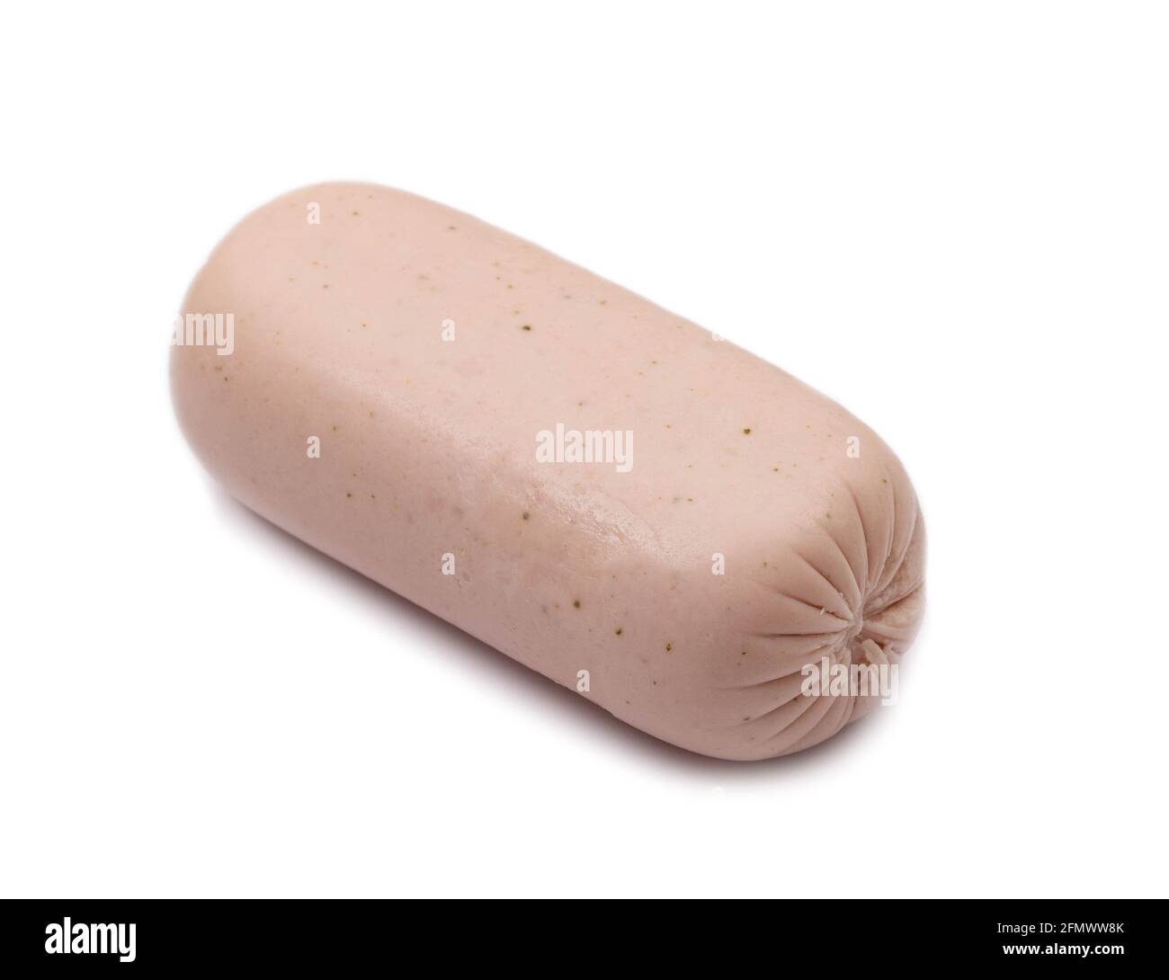 Stick of pink ham on a white background, isolate. Foodstuff and meal ...