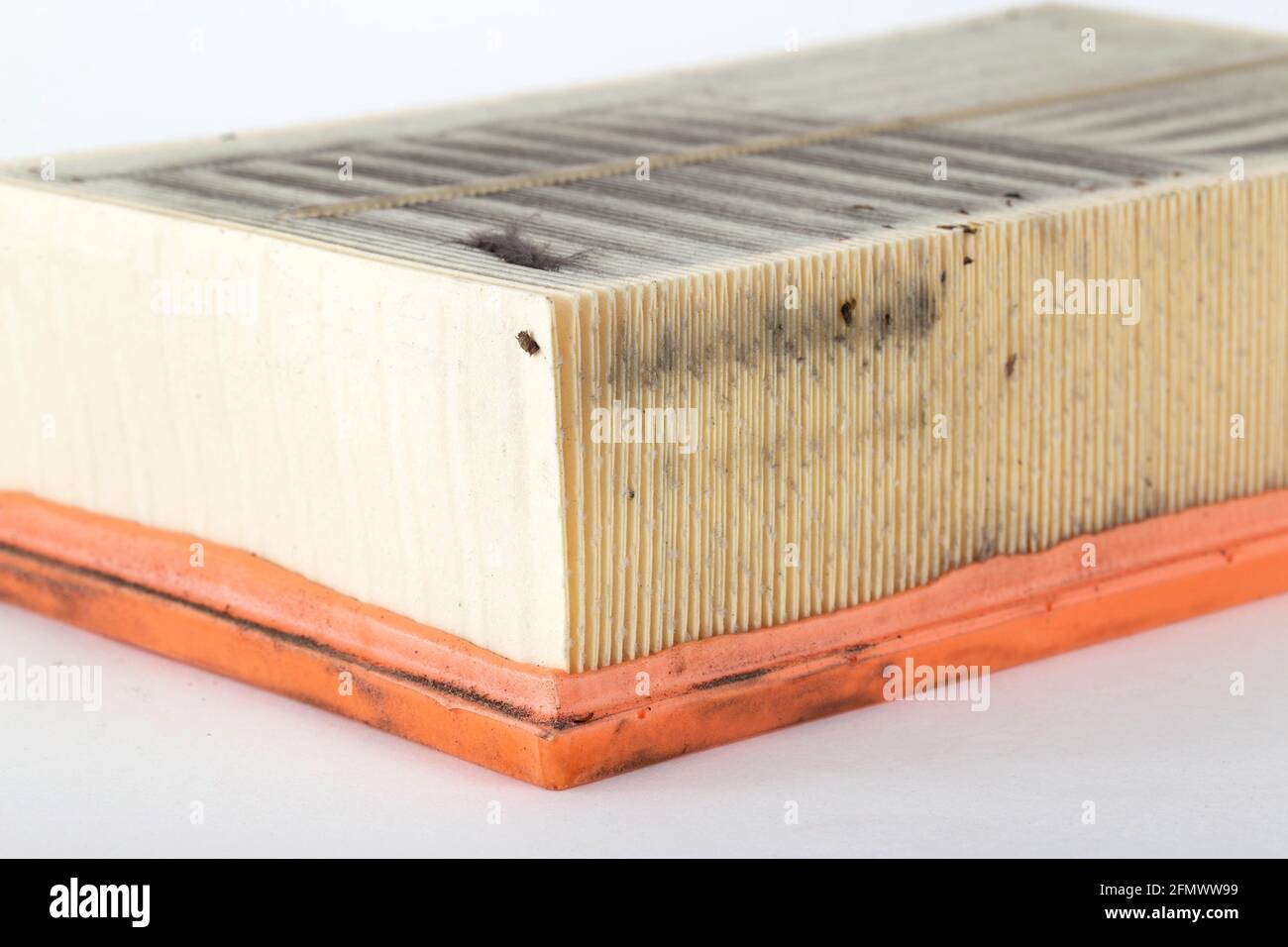 Dirty car air filter on a white background, isolate. The concept of ...
