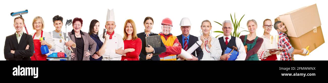 Panorama with large group of people from many different professions ...