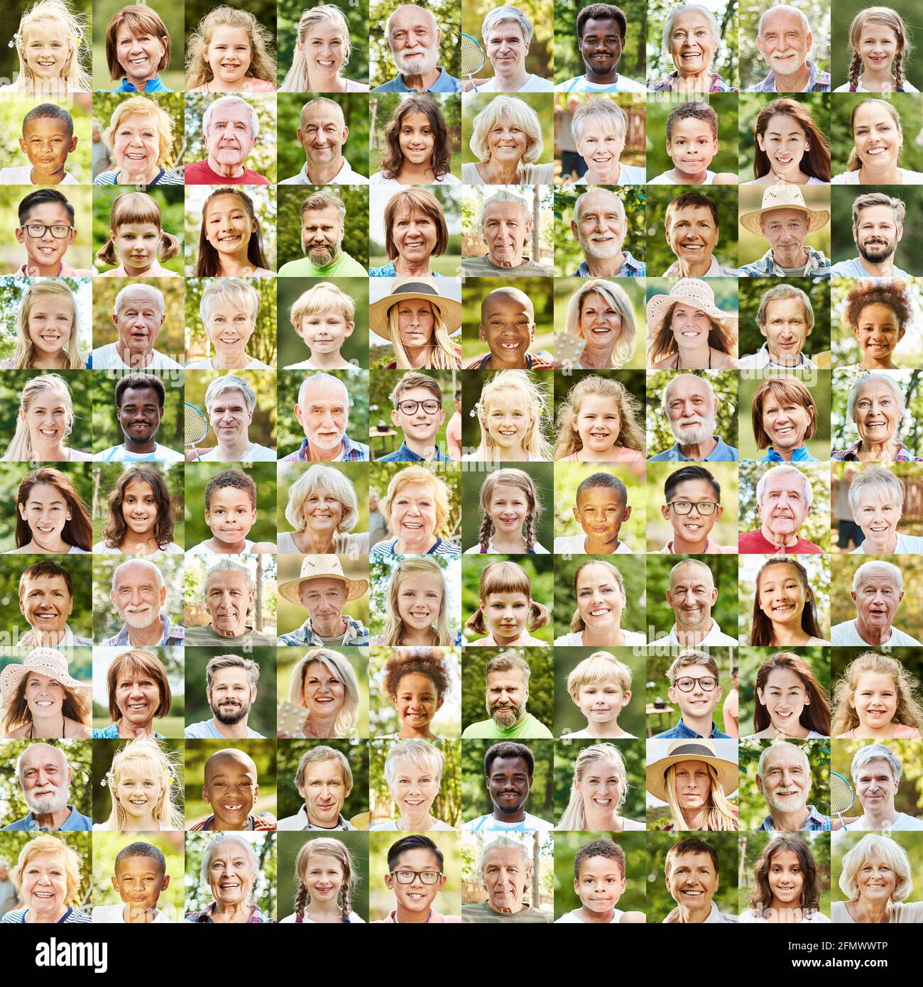 Active society concept with outdoor portrait collage of people of ...