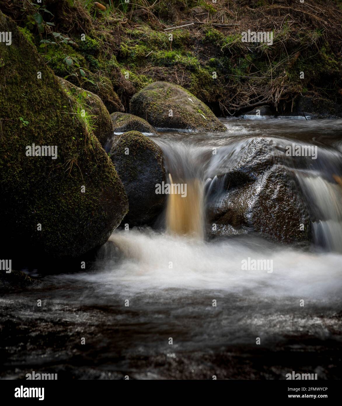 Wyming brook nature reserve. Waterfall close up detail taken at 1 ...