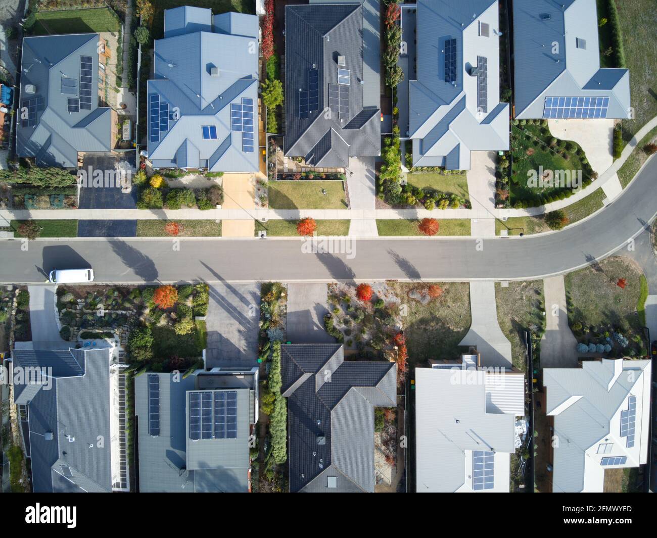 Houses aerial overhead view with urban street scene, asphalt road ...