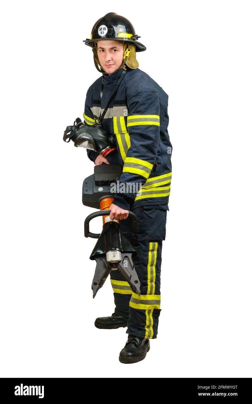 Firefighter in full uniform with mask hi-res stock photography and ...