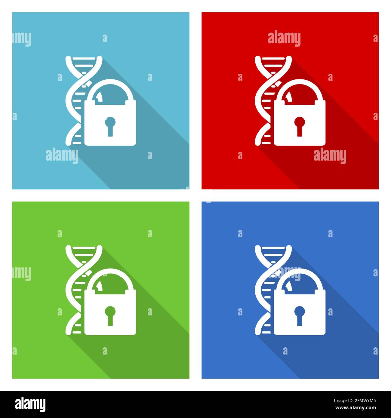 Dna code information security icon set, flat design vector illustration ...