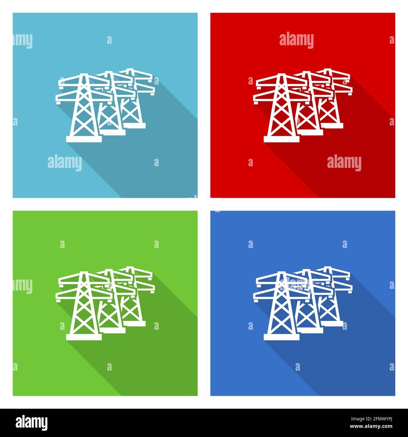 Power line, energy towers icon set, flat design vector illustration in ...