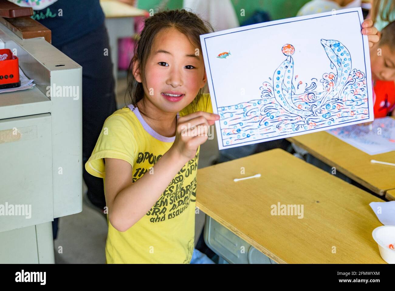 Students in a primary school in rural China working on an art and craft ...
