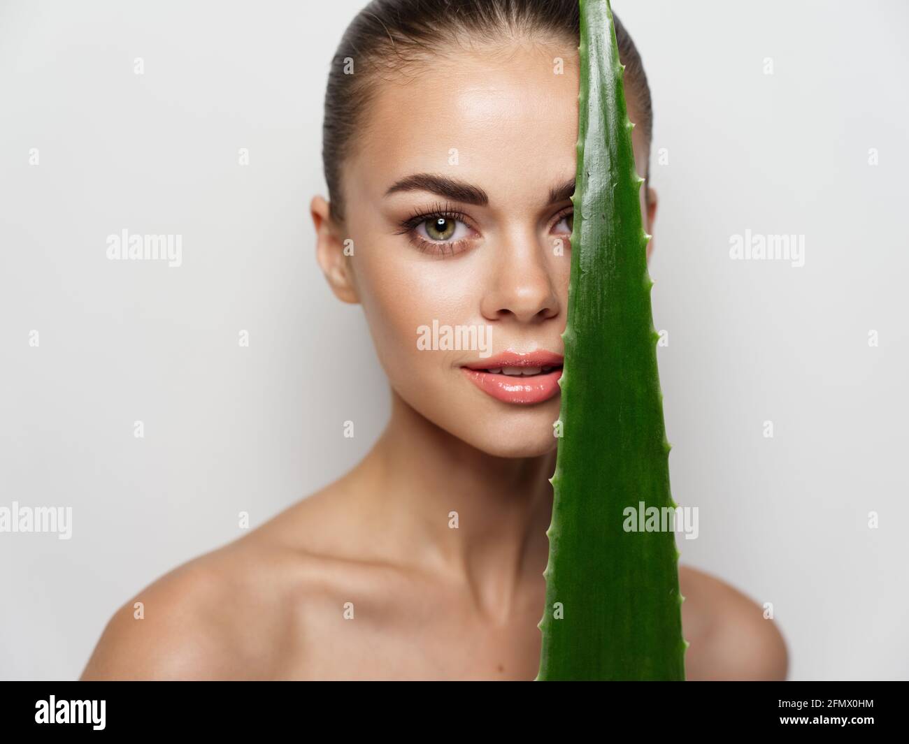 young woman clear skin natural look smile makeup portrait Stock Photo ...