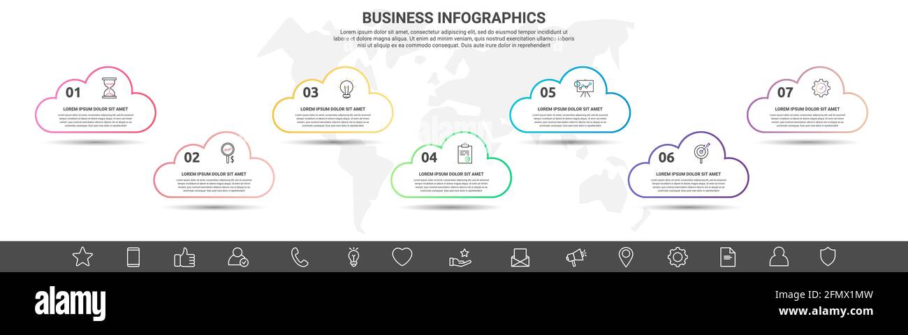 Infographic clouds. Vector line business concept of 7 options. Abstract ...